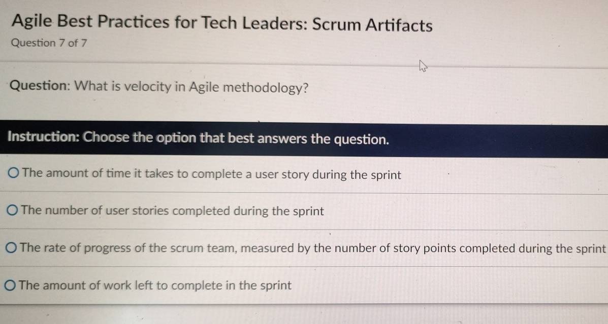Solved: Agile Best Practices for Tech Leaders: Scrum Artifacts Question ...