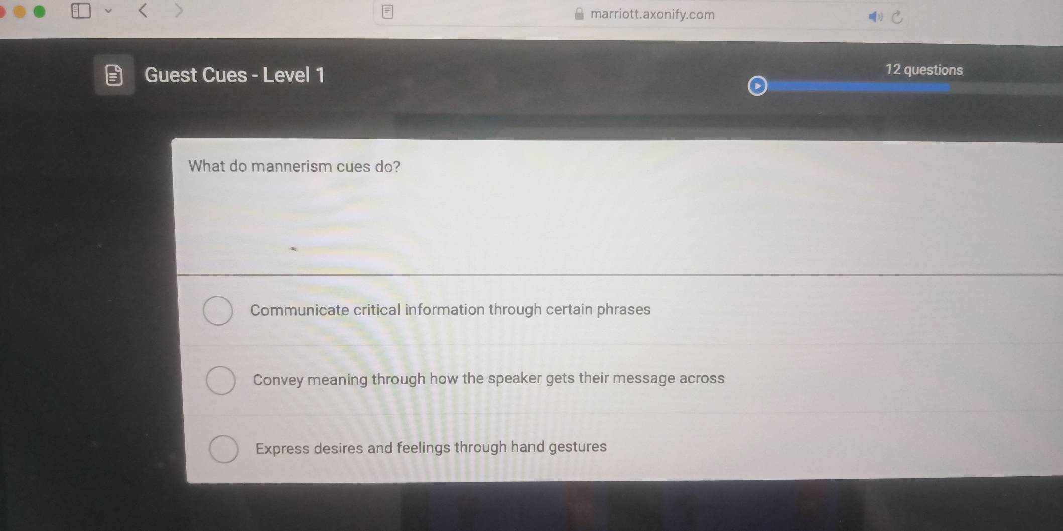 Solved: marriott.axonify.com Guest Cues - Level 1 12 questions What do ...