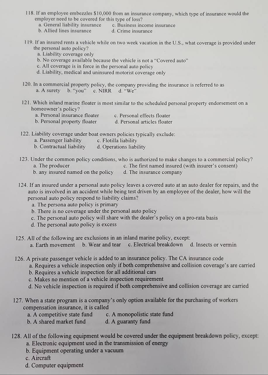 Solved: If an employee embezzles $10,000 from an insurance company ...