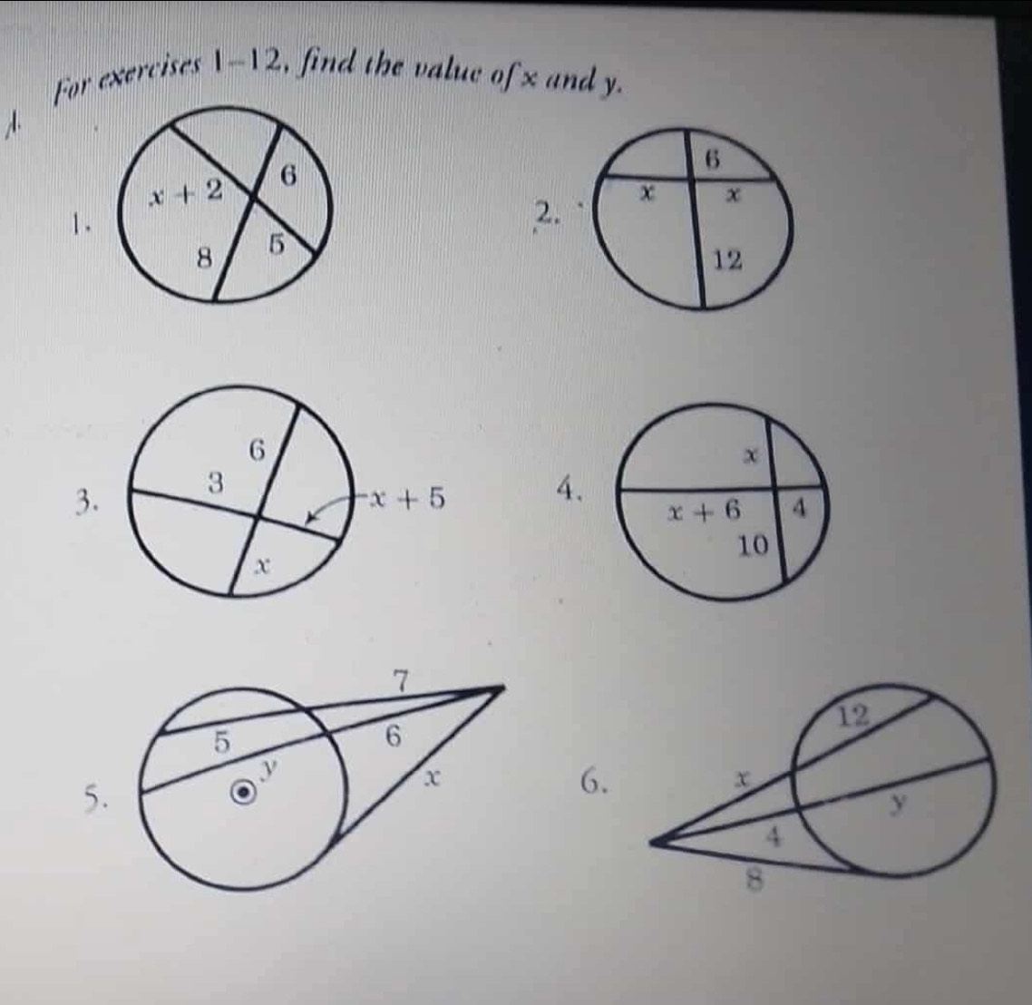Solved: 2 For exercises 1-1 , find the value of x and y. A 1 . 2. 3.4. 5 6. [Math]