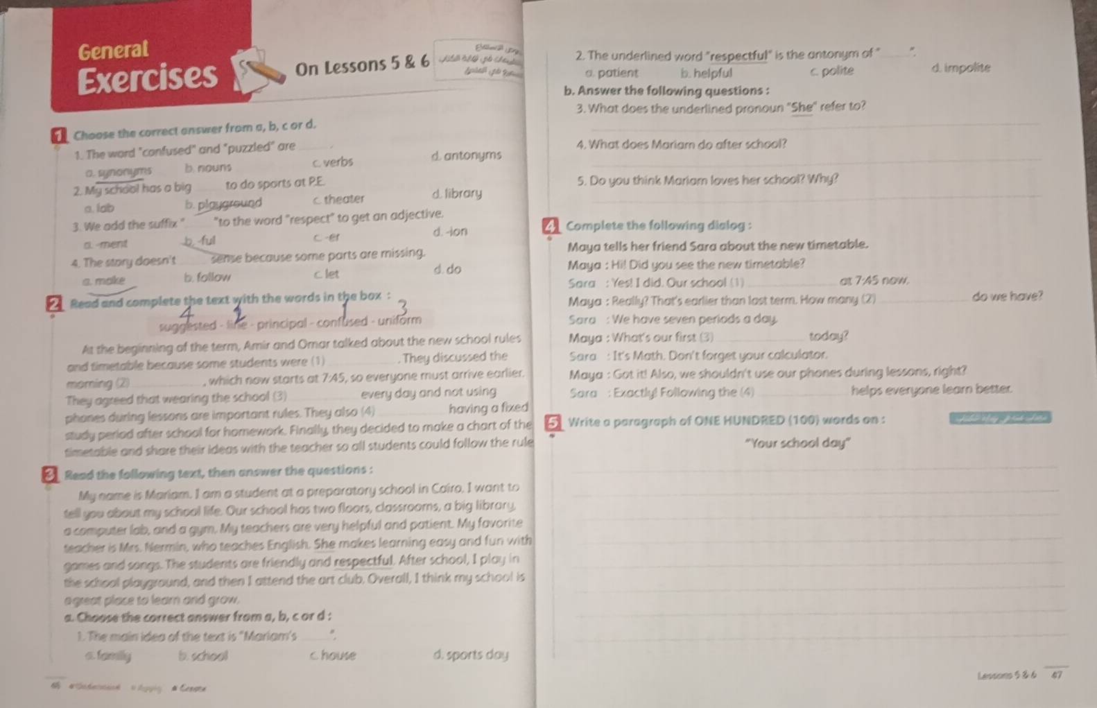 Gelöst:Generat Exercises On Lessons 5 & 6 2. The underlined word ...