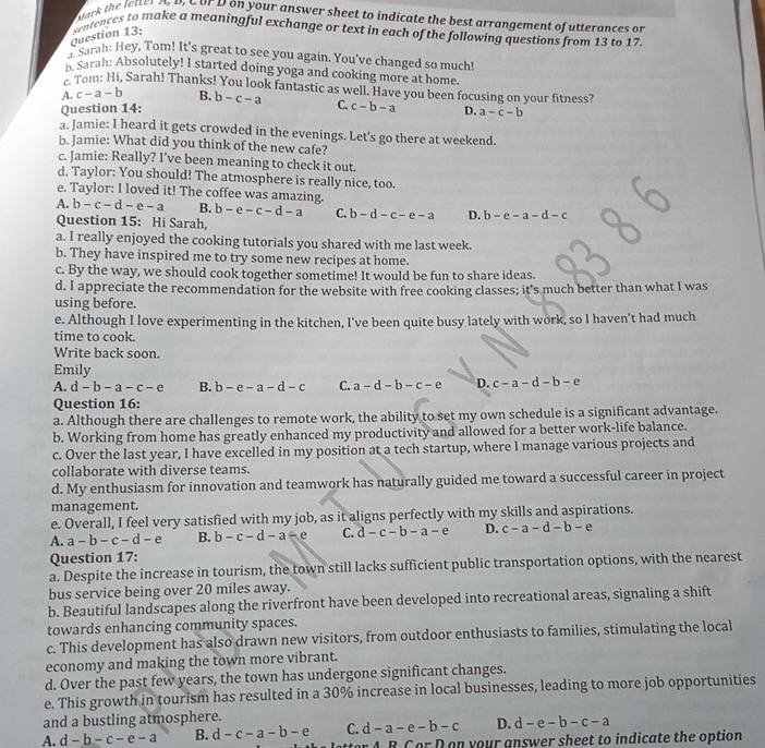 Giải quyết:work the lelet a o e or D on your answer sheet to indicate ...