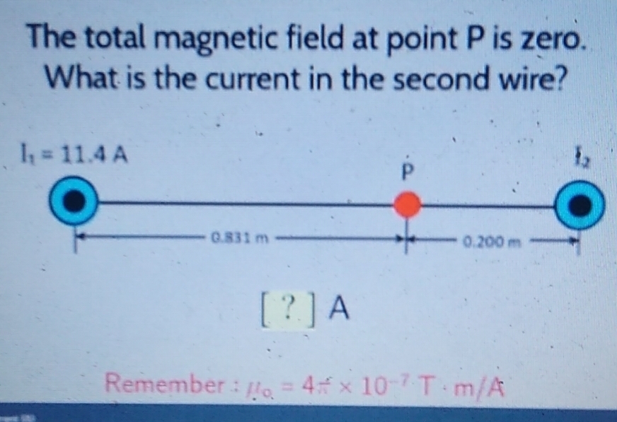 Solved: The total magnetic field at point P is zero. What is the ...