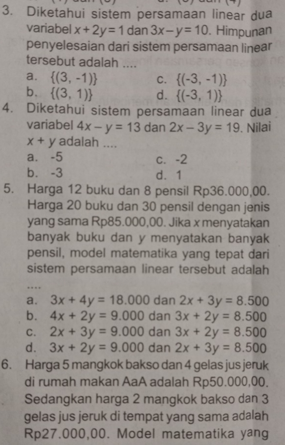 Telah dijawab:Diketahui sistem persamaan linear dua variabel x+2y=1 dan ...