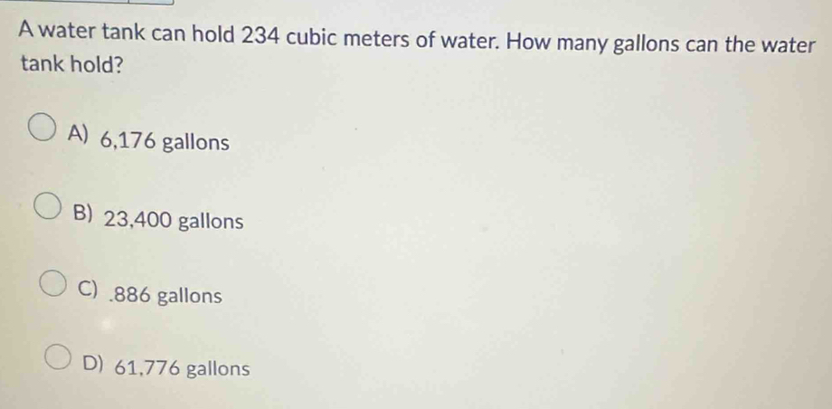 Solved: A water tank can hold 234 cubic meters of water. How many ...
