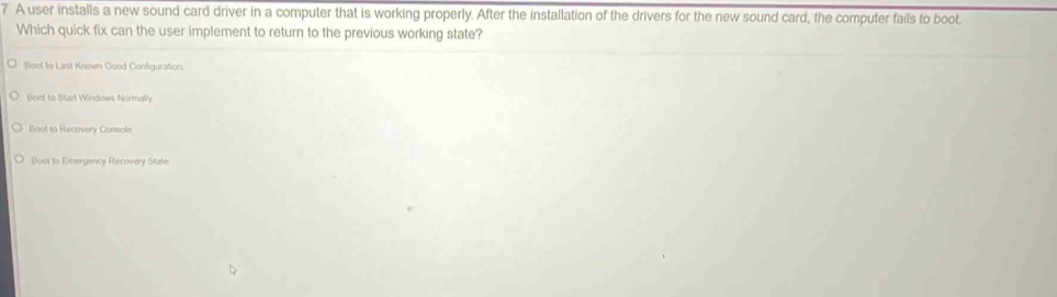 Solved: A user installs a new sound card driver in a computer that is working properly. After ...