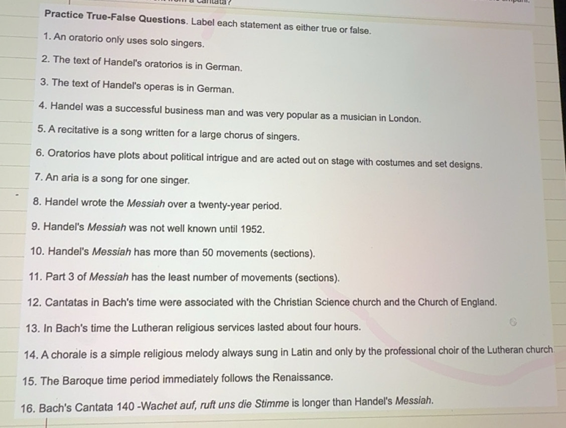 Solved: Practice True-False Questions. Label each statement as either ...
