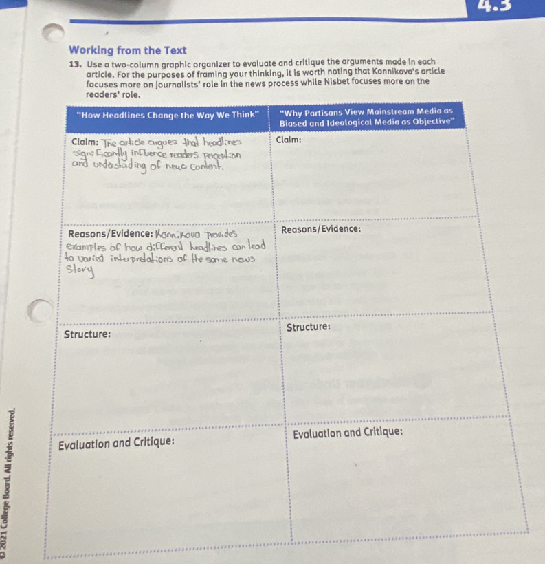 Solved: 4.3 Working from the Text 13. Use a two-column graphic ...