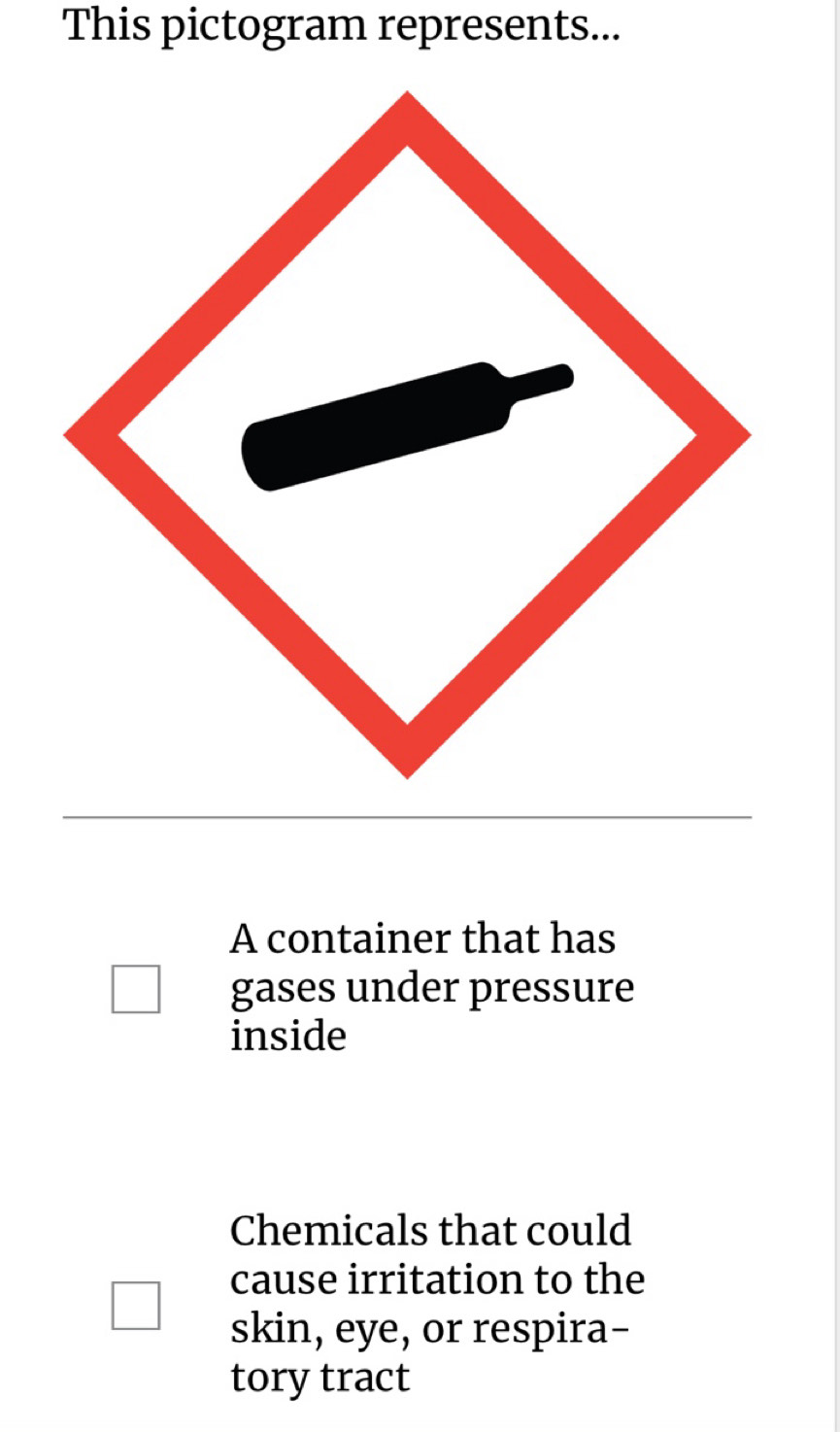 Solved: This pictogram represents... A container that has gases under ...