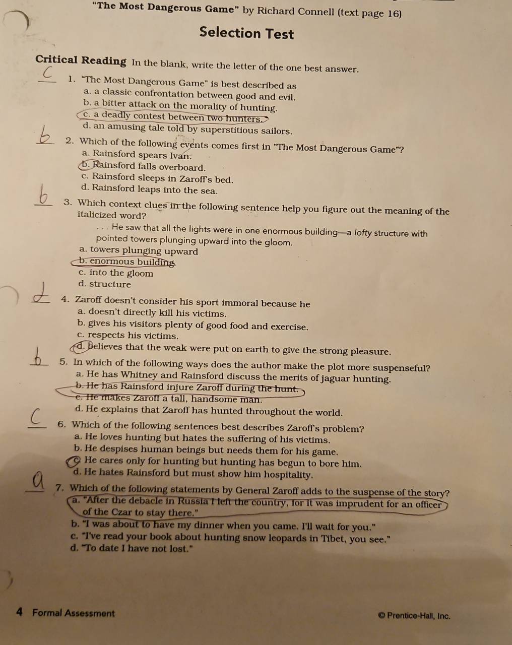 Solved: “The Most Dangerous Game” by Richard Connell (text page 16 ...