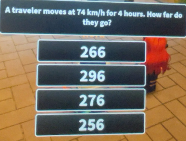 Solved: A traveler moves at 74 km/h for 4 hours. How far do they go ...