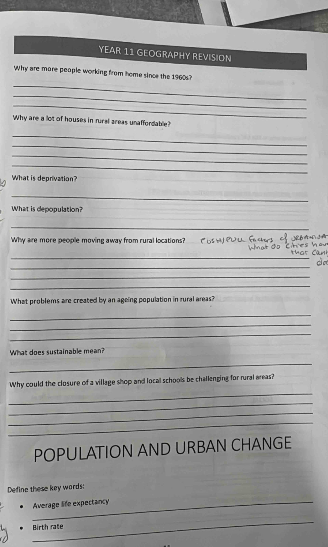 Solved: YEAR 11 GEOGRAPHY REVISION Why are more people working from ...