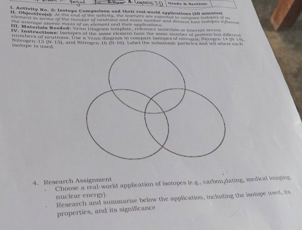 Solved: Grade & Section: I. Activity No. 3: Isotope Comparison and ...