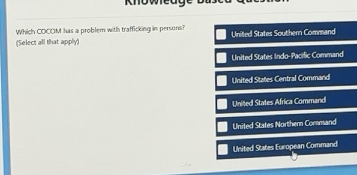 Solved: Knowledg Which COCOM has a problem with trafficking in persons ...