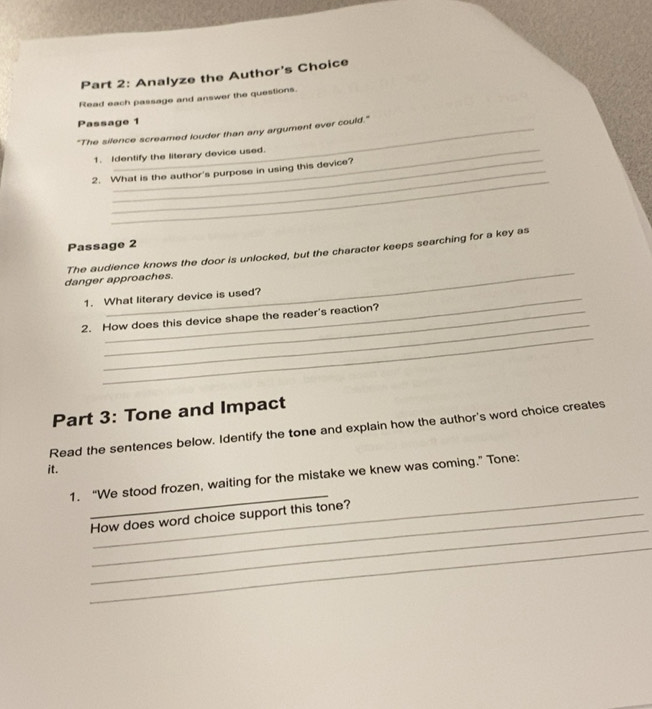 Gelöst:Analyze the Author's Choice Read each passage and answer the ...