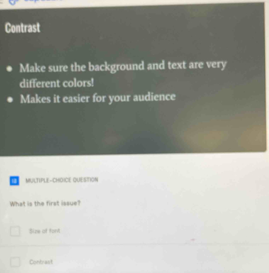 Solved: Contrast Make sure the background and text are very different ...