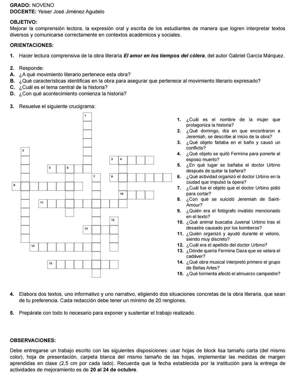 Resuelto:GRADO: NOVENO DOCENTE: Yeiser José Jiménez Agudelo OBJETIVO ...
