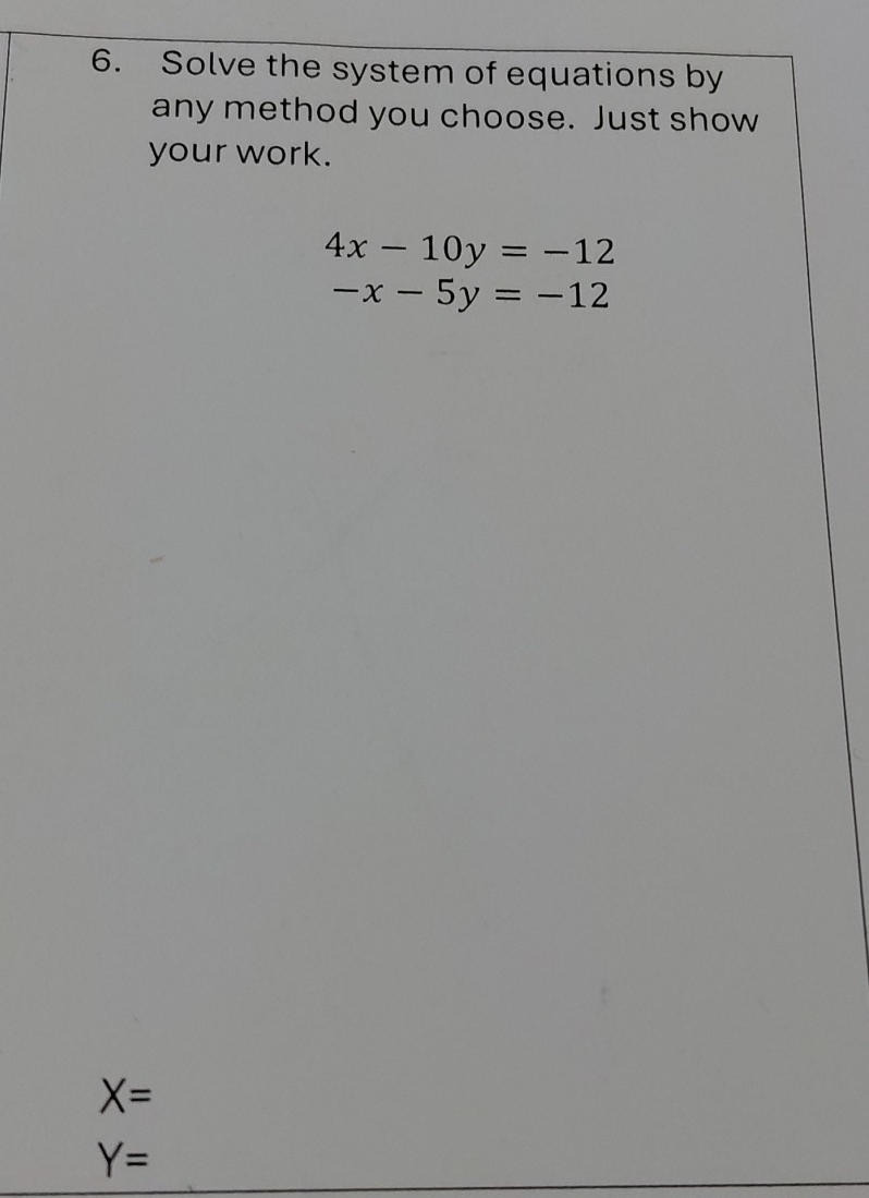 Solved: Solve the system of equations by any method you choose. Just ...
