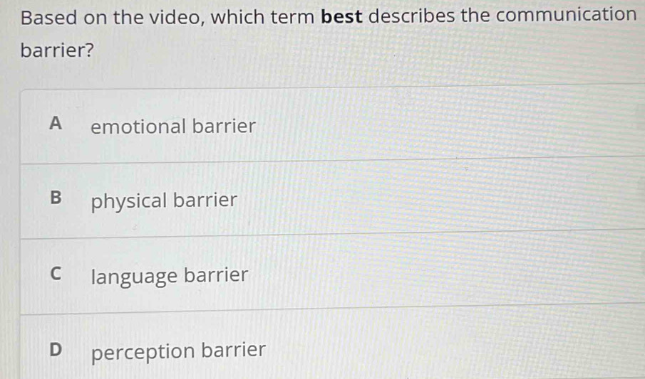 Solved: Based on the video, which term best describes the communication ...