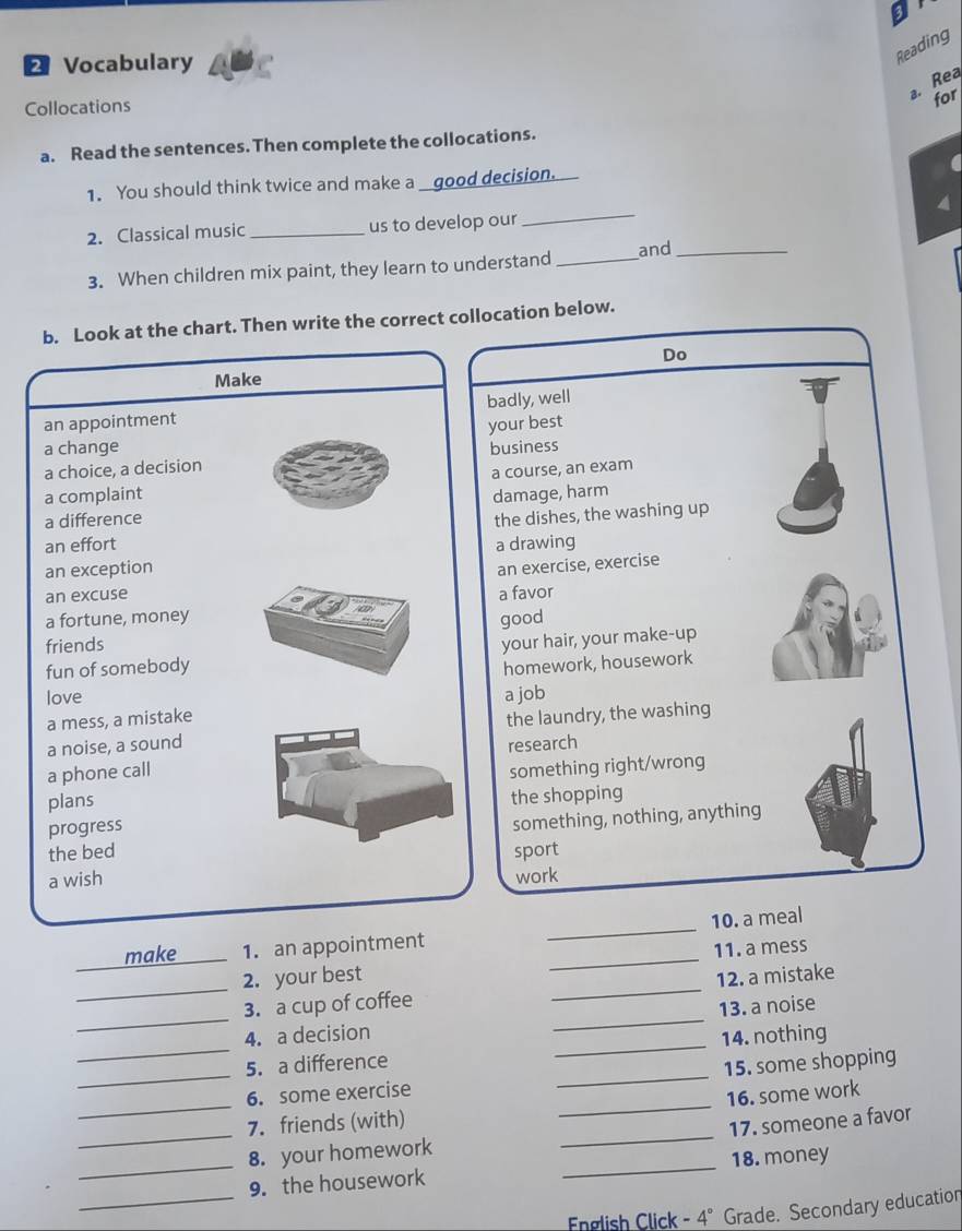 Resuelto:Vocabulary Reading a. Rea Collocations for a. Read the ...