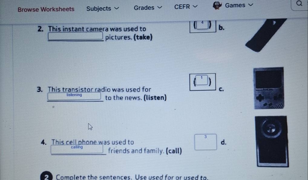 Resuelto:Browse Worksheets Subjects Grades CEFR Games 4 , 2. This ...