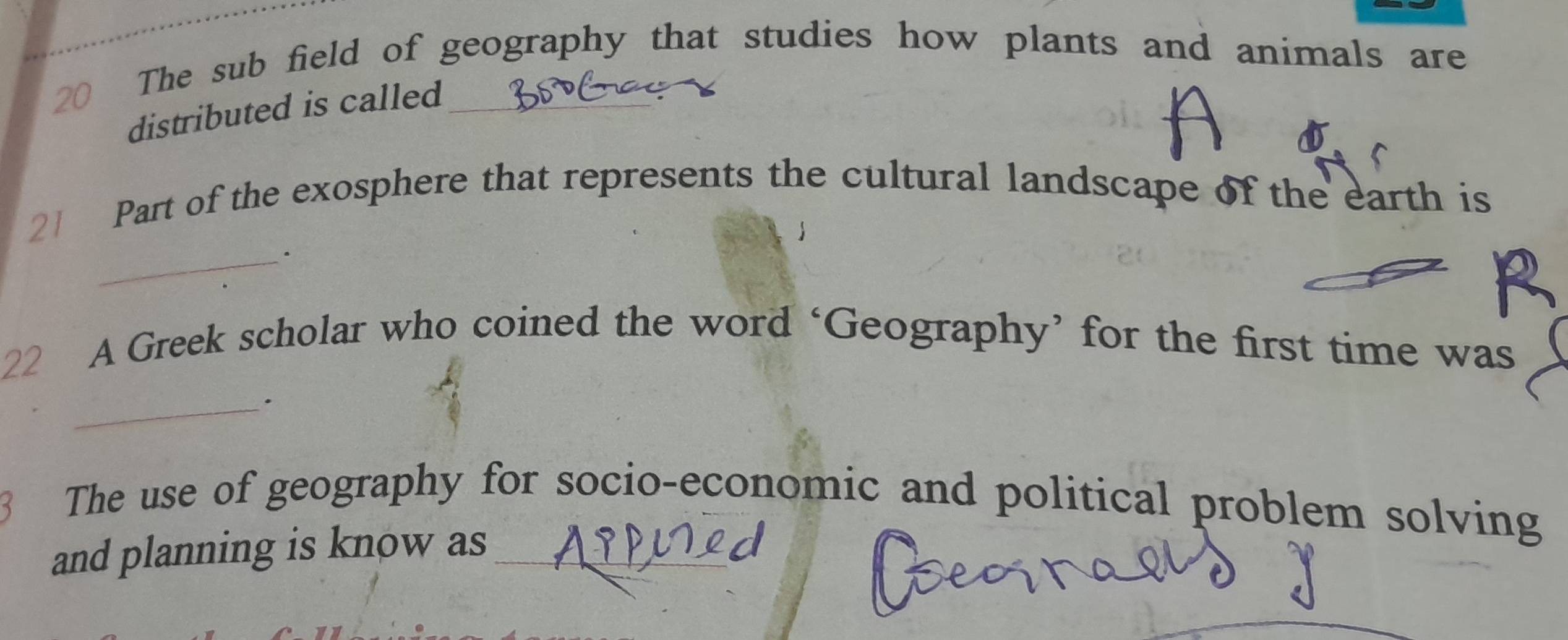 Résolu :The sub field of geography that studies how plants and animals ...