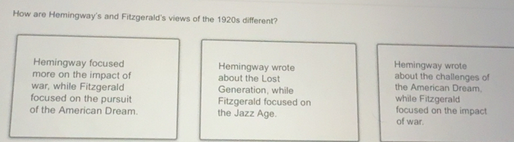 Solved: How are Hemingway's and Fitzgerald's views of the 1920s ...
