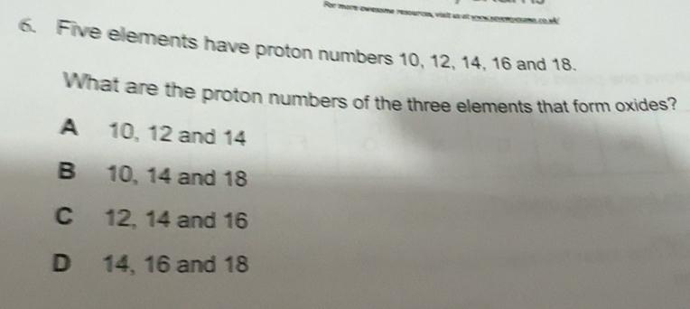 Solved: Five elements have proton numbers 10, 12, 14, 16 and 18. What ...