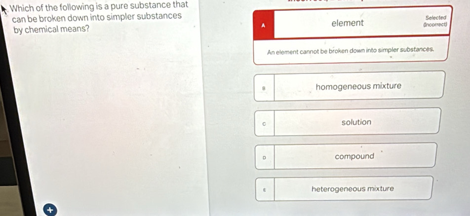 Solved: Which of the following is a pure substance that can be broken ...
