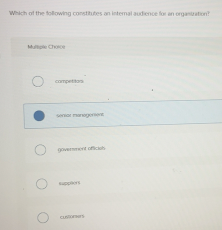Solved: Which of the following constitutes an internal audience for an ...