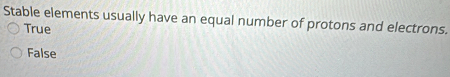 Solved: Stable elements usually have an equal number of protons and ...