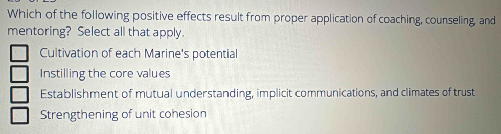 Solved: Which of the following positive effects result from proper ...