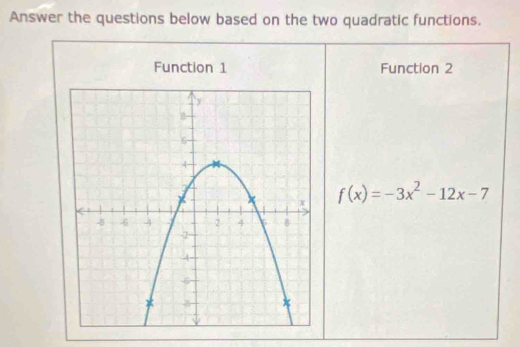 Solved: Answer the questions below based on the two quadratic functions ...