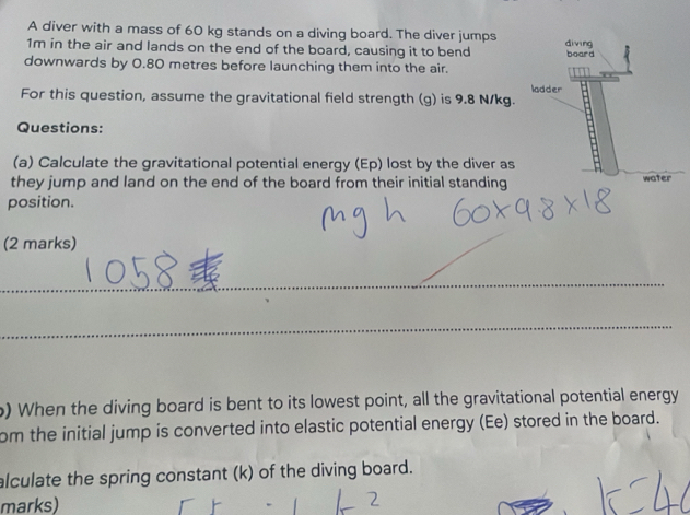 Solved: A diver with a mass of 60 kg stands on a diving board. The ...