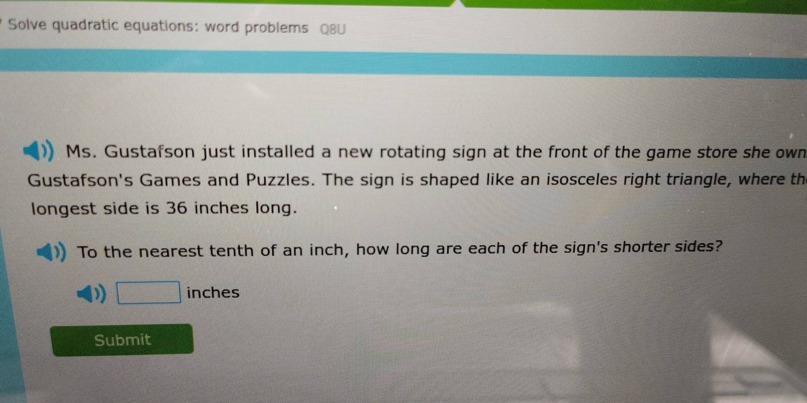 Solved: Solve quadratic equations: word problems Q8U Ms. Gustafson just ...