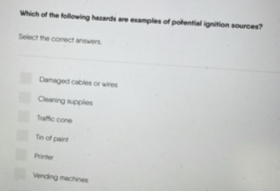 Solved: Which of the following hazards are examples of potential ...