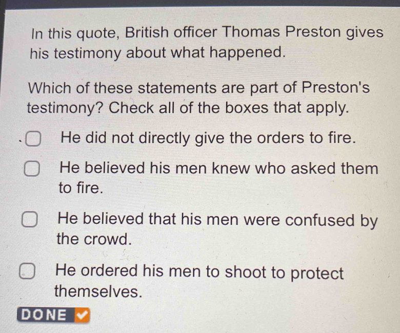 Solved: In this quote, British officer Thomas Preston gives his ...