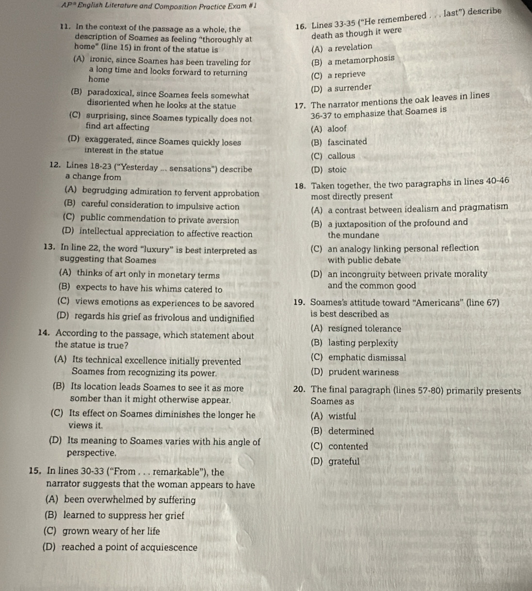 Solved: AP^a English Literature and Composition Practice Exam #1 11. In ...