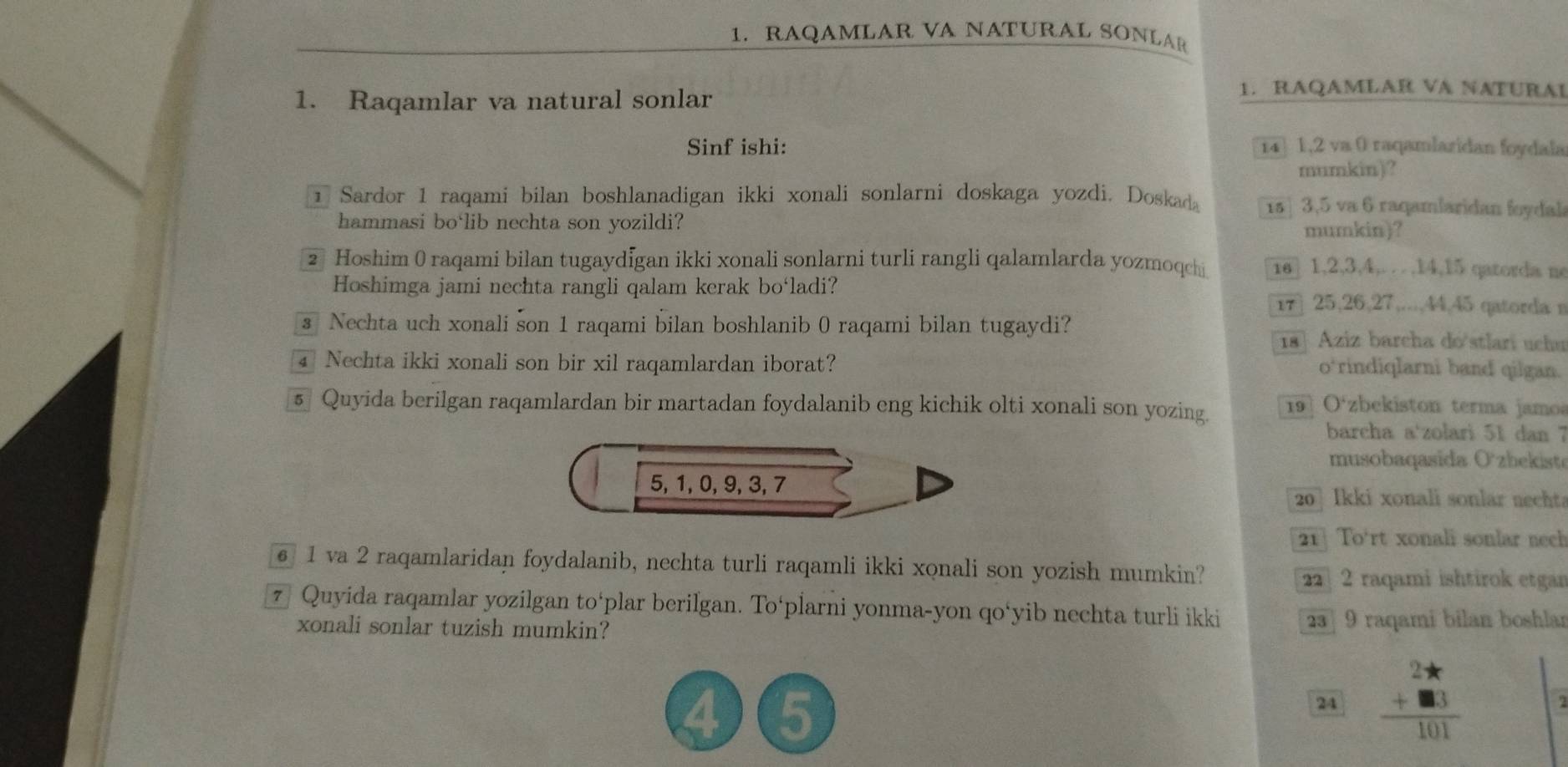 Solved: RAQAMLAR VA NATURAL SONLAR 1. Raqamlar va natural sonlar 1 ...