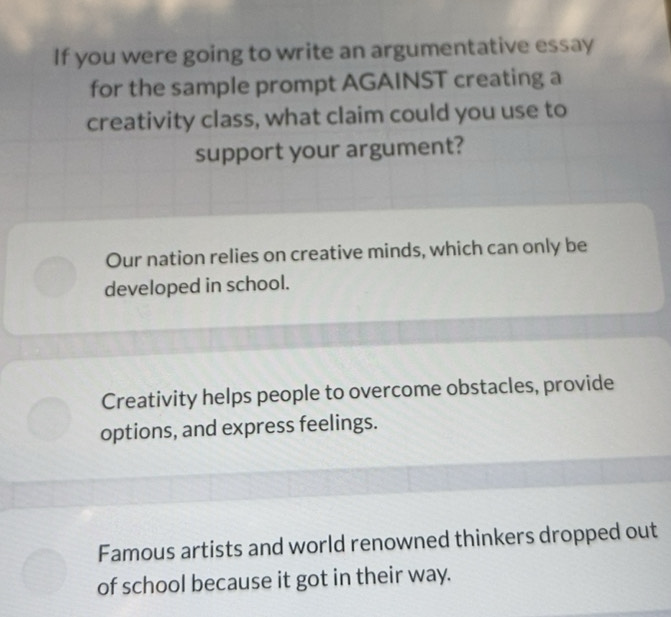 Solved: If you were going to write an argumentative essay for the ...