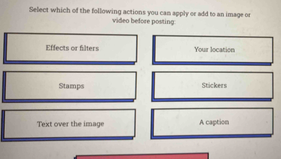 Solved: Select which of the following actions you can apply or add to an image or video before ...