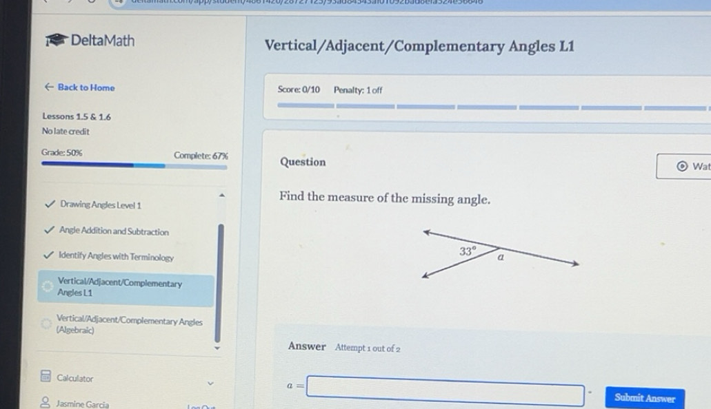 Solved: DeltaMath Vertical/Adjacent/Complementary Angles L1 -Back to ...