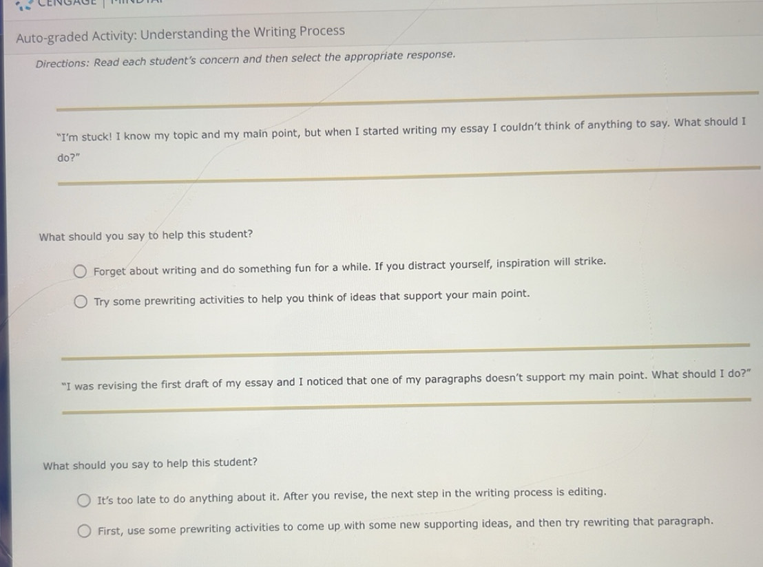 Solved: Auto-graded Activity: Understanding the Writing Process ...