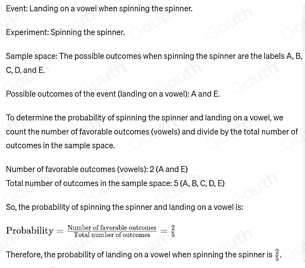 Solved: to form correct pairs. A spinner has 5 equal sections labeled A ...