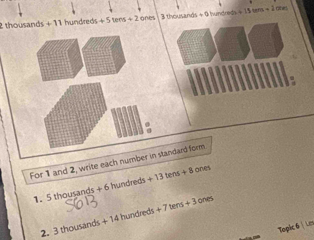 Solved: 2 thousands + 11 hundreds +5tens+2 ones 3thousands +0 hu ...