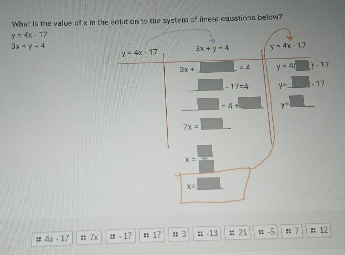 Solved: What is the value of x in the system of linear equations below ...