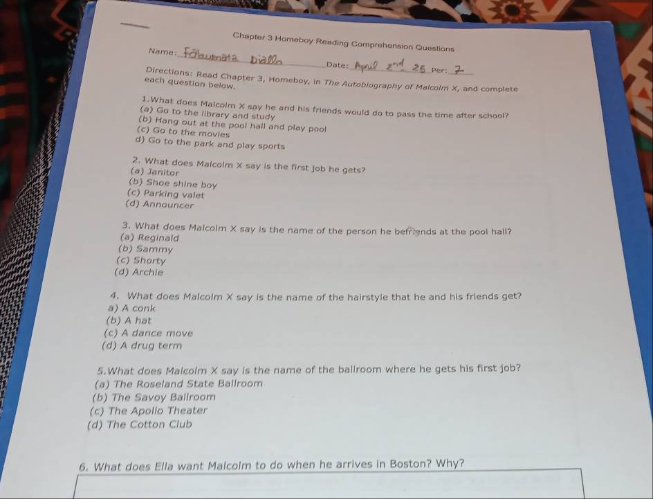 Solved: Chapter 3 Homeboy Reading Comprehension Questions Name: Date ...