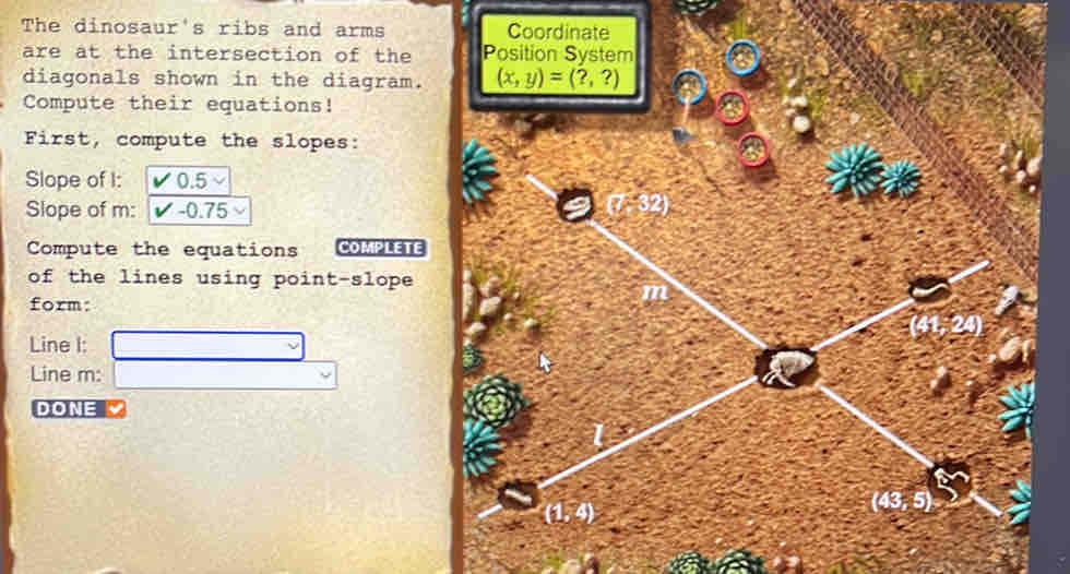 Solved: The dinosaur's ribs and arms Coordinate are at the intersection ...
