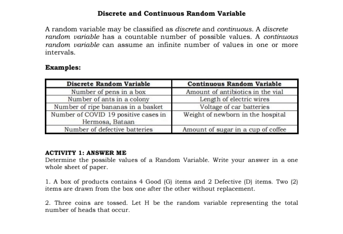 Solved: Discrete and Continuous Random Variable A random variable may ...