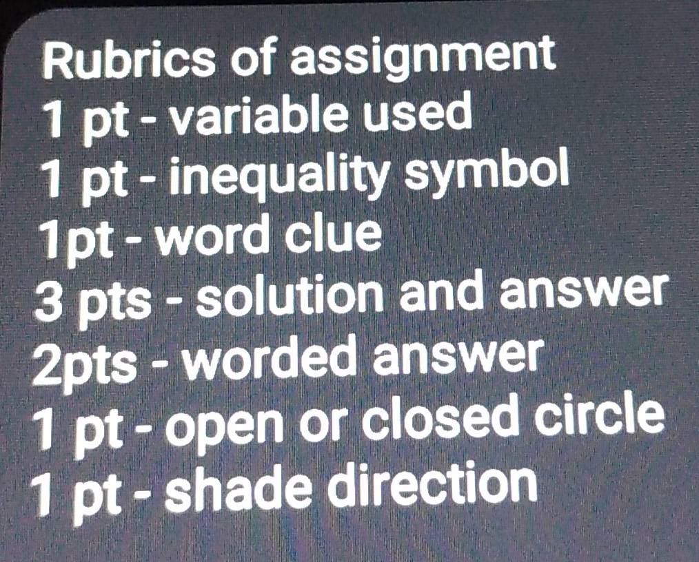 Solved: Rubrics of assignment 1 pt - variable used 1 pt - inequality ...